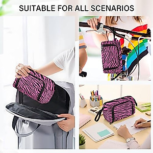 Fisyme Pink Zebra Print Pencil Case Large Capacity Pencil Pouch Pen Bags Box Big Makeup Pencil Case Organizer