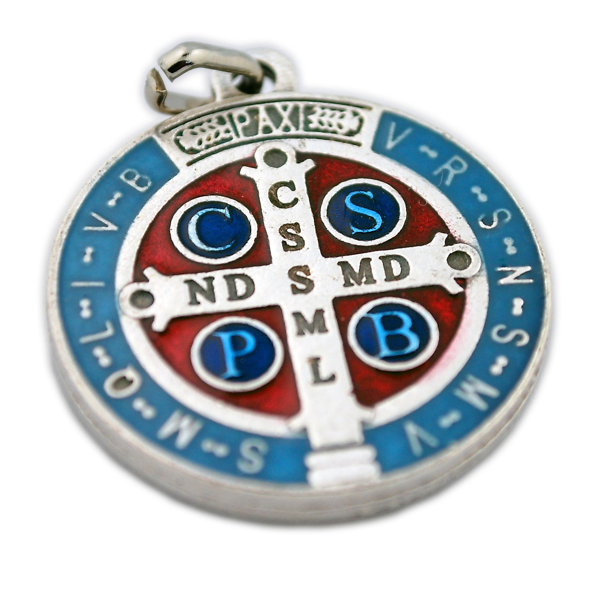 St. Benedict Medal with Blue and Red Enamel | Patron Saint of Students and Europe | Great Catholic Gift for First Holy Communion and Confirmation | Made in Italy