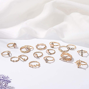 TWINKLEDE Boho Stackable Rings 17Pcs Rhinestone Finger Rings Gold Crystal Joint Knuckle Rings for Women