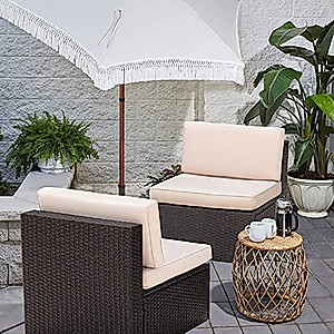 Devoko 2 Pieces Patio Furniture Sets All-Weather Outdoor Sectional Armless Sofa (Beige)