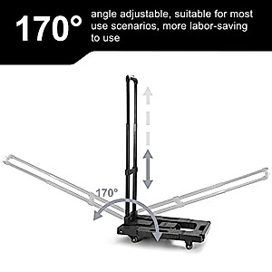 Shywall Folding Luggage Cart , 200 lb Capacity Heavy Duty Luggage Cart with 5 Wheels and 2 Elastic Cords for Luggage/Garden/Office Transport, Black