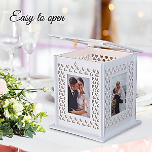 Large Wooden Wedding Card Box Gift Card Box for Reception Wedding Decoration Box with Photo Frame for 5*7 Photo- Envelope Post Money Gift Box Holder