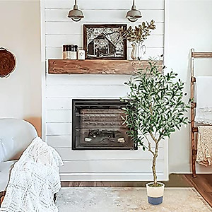 Kayfia Artificial Olive Tree 4.3FT Tall Fake Tree Silk with Rope Woven Basket Free Snowflake Light Strip and Olive Branches Tall Faux Plants for Modern Office Living Room Entryway Home Decor Indoor