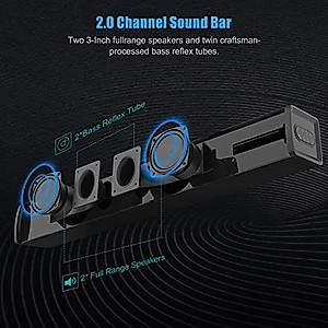 Soundbar Bestisan TV Sound Bar Wired and Wireless Bluetooth 5.0 Speaker, 80W Sound Bar Home Audio System for TV, 24-Inch, Wall Mount, Treble/Bass Adjustable, Optical/Auxiliary USB/Coaxial Cable