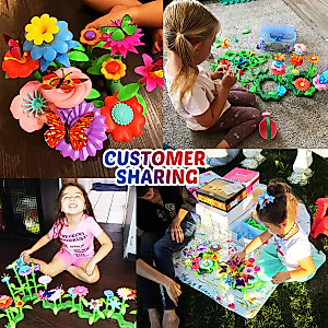 Innorock Flower Garden Building Toys with Portable Storage Box - Flower Stacking Toys for Toddlers, Preschool Learning Activities, Craft Kits, Birthday Gift for Girls 3 4 5 6 7 8 Year Old Girl Gift