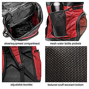 Xelfly Basketball Backpack with Ball Compartment – Sports Equipment Bag for Soccer Ball, Volleyball, Gym, Outdoor, Travel, Team – 2 Bottle Pockets, Includes Laundry or Shoe Bag – 25L (Red)