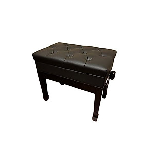 CPS Imports Genuine Leather Adjustable Artist Piano Bench Stool in Ebony with Music Storage