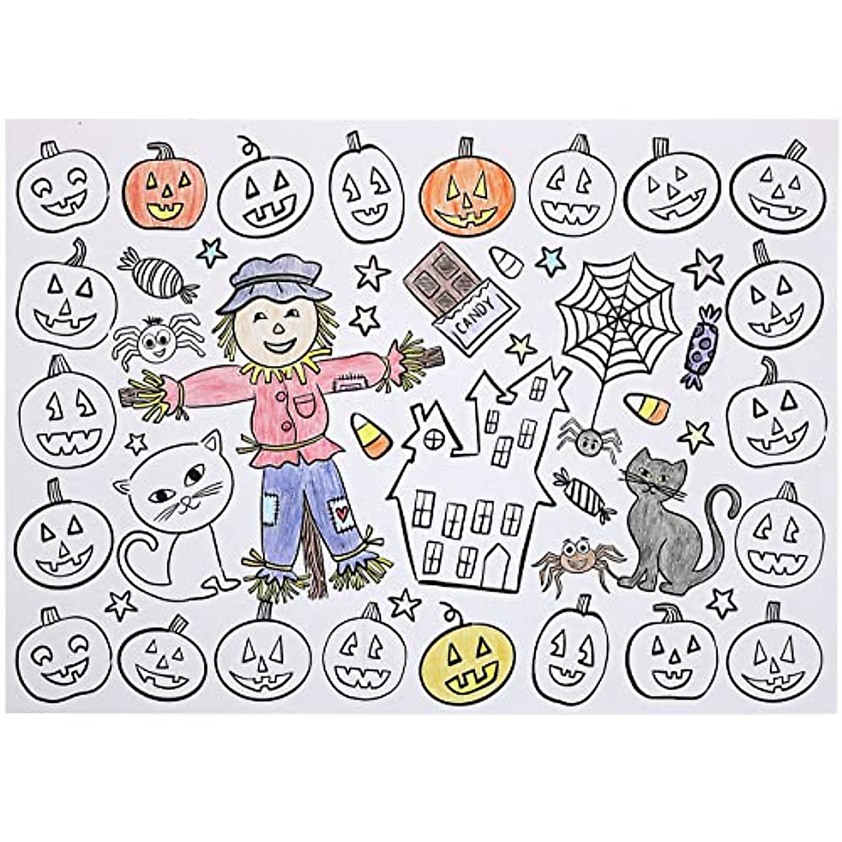 Iconikal Color-Your-Own 2-Sided Reversible Disposable Paper Place Mats, Happy Halloween, 14 x 10-Inches, 22-Count