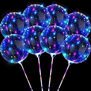 10 Pack LED Balloons with Sticks - Light Up Balloons LED Balloon, Clear Bobo Balloons with Lights, 20 Inch Bubble Balloons with Lights, Helium Lighted Balloons, Glow in the Dark Balloons for Party