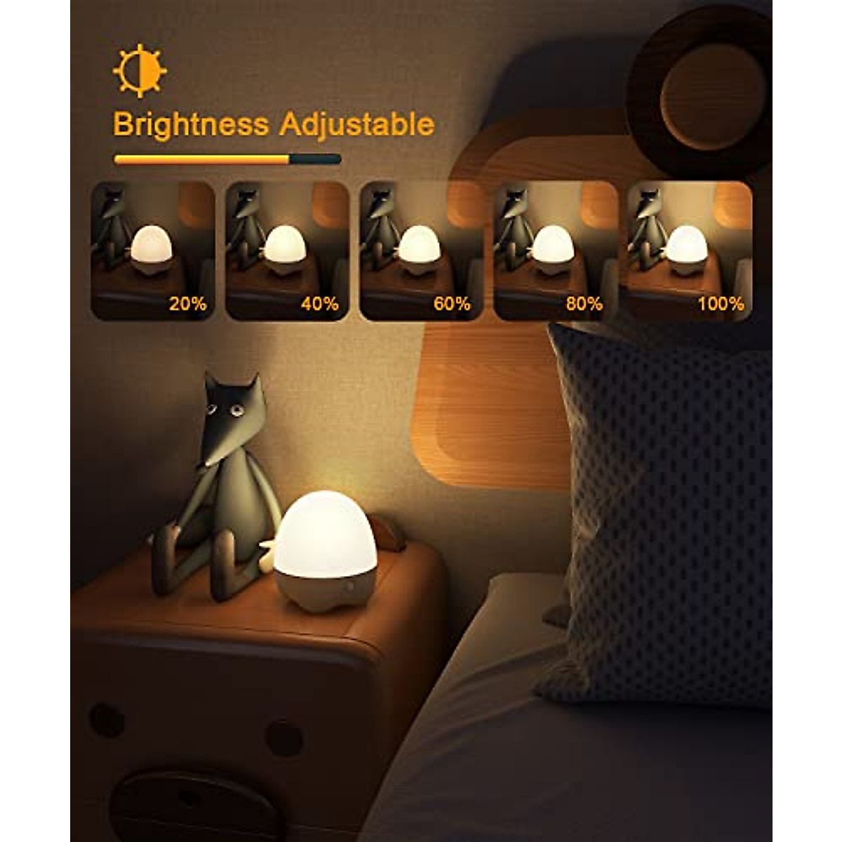 Lyridz Nursery Night Light for Kids, Rechargeable Baby Night Light with Motion Sensor, RGB LED Dimmable Table Lamp for Breastfeeding with Color-Changing Mode,1-Hour Timer,Touch Control