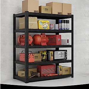 Sanoolir 72" Hx47.3 Wx23.6 D 5 Tier Garage Shelving Heavy Duty Garage Storage Shelves 3000 lbs Heavy Duty Shelving Adjustable Matte Black Metal Shelving Industrial Rack (72" Hx47.3 Wx23.6 D)