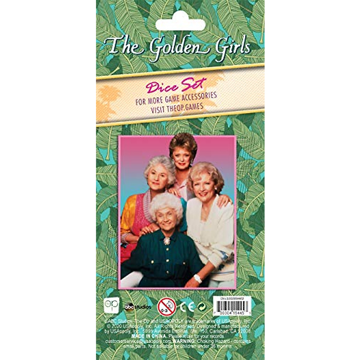 USAOPOLY The Golden Girls Dice Set | Collectible d6 Dice Featuring Characters & References - The Golden Girls Logo, Rose, Sophia, Blanche, Dorothy, and Cheesecake | Officially Licensed 6-Sided Dice