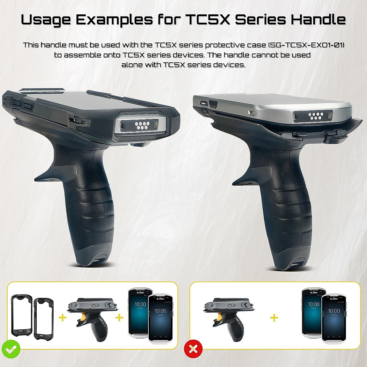 Trigger Handle for Zebra Symbol TC51 TC510K TC52 TC56 TC57 Handheld Barcode Scanner Mobile Computer - P/N: TRG-TC51-SNP1-01 (Requires Protective Case for Use; Case PN: SG-TC5X-EXO1/EXONHS-01)