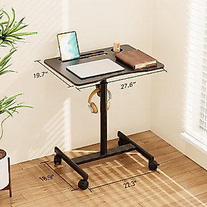 JYLH JOYSEEKER Mobile Standing Desk, 28 inch Height Adjustable Rolling Laptop Desk, Pneumatic Sit Stand Desk with Lockable Wheels, Portable Desk Workstation for Home Office, White