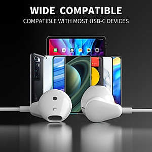 HGCXING USB C Headphone for iPhone 16 15 Pro Max Samsung S25 Ultra S24 FE Galaxy Tab S10+, HiFi Stereo Type C Earphone with Microphone, Wired Earbuds with Volume Control for iPad 10 Google Pixel 9 Pro
