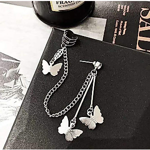 Butterfly Cuff Chain Earrings Silver Tassel Crawler Earring Wrap Earrings Crystal Drop Earring Set Jewelry Gift for Women