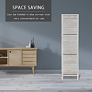 Babion Room Divider with Shelves, Wooden Room Divider Wall, 4 Panel Folding Privacy Screens, Freestanding Room Partition for Office Kitchen Bedroom Balcony (Pure White)