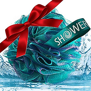 2-Side-Loofah-Back-Scrubber & Bath-Sponges by-Shower-Bouquet: 1-Long-Handle-Back-Brush Plus 2-Extra-Large 75g Soft Mesh Poufs, Men & Women - Exfoliate with Full Pure Cleanse in Bathing Accessories