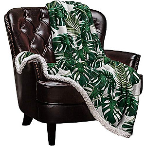 Sherpa Fleece Blanket Thick Tropical Leaves Monstera Bed Blanket Soft Cozy Luxury Blanket 40"x50" - Fuzzy Thick Reversible Super Warm Fluffy Plush Microfiber Throw Blanket for Couch