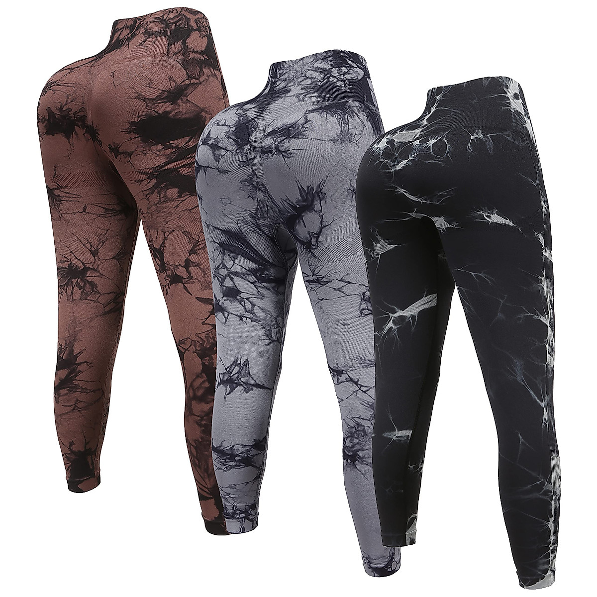 OVESPORT 3 Pack Tie Dye Seamless High Waisted Workout Leggings for Women Scrunch Butt Lifting Yoga Gym Athletic Pants