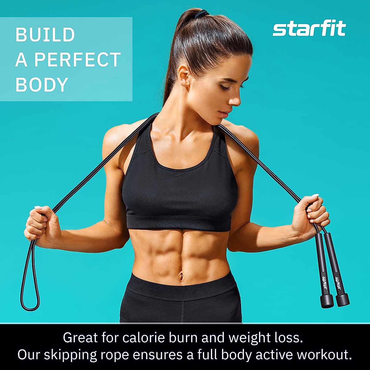 STARFIT Lightweight Jump Rope 2pcs for Fitness and Exercise,Adjustable Jump Ropes with Plastic Handles, Cardio and Endurance Training,Jumping Rope for Workout (Black+Black)