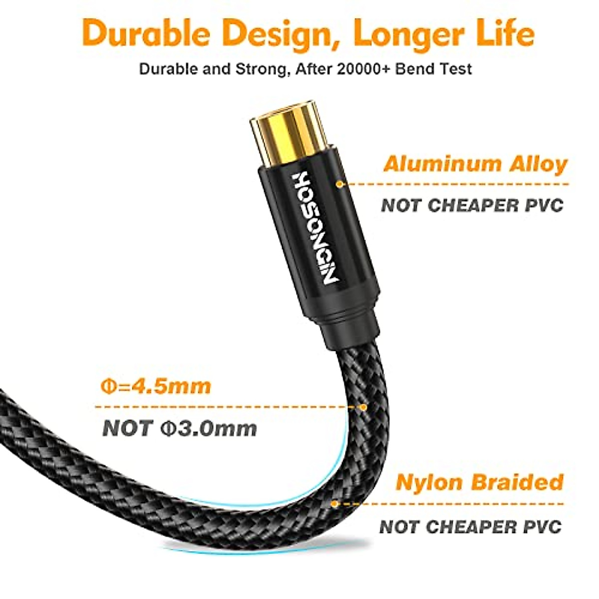 HOSONGIN 1ft RCA Splitter 1 Female to 2 Male Y Adapter 2 Pack, Short RCA Audio Speaker Splitter Cable, Double Shielding Black Nylon Braided Cable - Gold-Plated Plug - Length 12 Inch