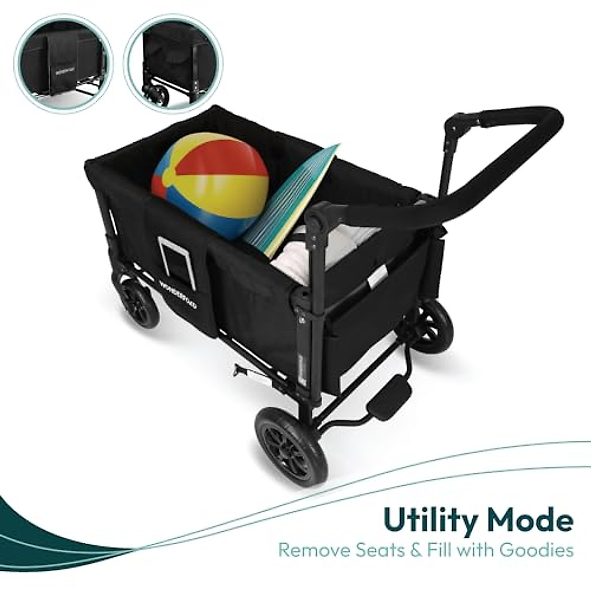 WONDERFOLD W1 Original Double Stroller Wagon (2 Seater) - Collapsible Wagon Stroller with Seats with 5-Point Harnesses, Adjustable Push Handle, and Sun Canopy, Fuschia Pink