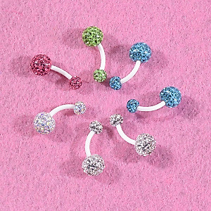 Lenacou 14G Bioflex Belly Button Rings Soft Plastic Double Balls Navel Barbell Cubic Zirconia Body Piercing Jewelry (White)