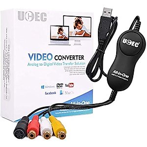UCEC USB 2.0 Video Capture Card Device, VHS VCR TV to DVD Converter for Mac OS X PC Windows 7 8 10 11