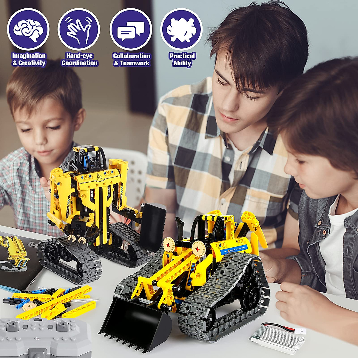 LECPOP 5 in 1 Building Toys STEM Robotics Kit, 430 PCS Blocks RC Robot Erector Sets, APP & Remote Control Excavator Science Kits for Kids Age 6 7 8 9 10 11 12-14, DIY Educational Gift for Boys & Girls