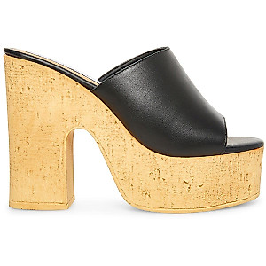 Steve Madden Womens Mardi Leather Cork Platform Sandals Black 9 Medium (B,M)