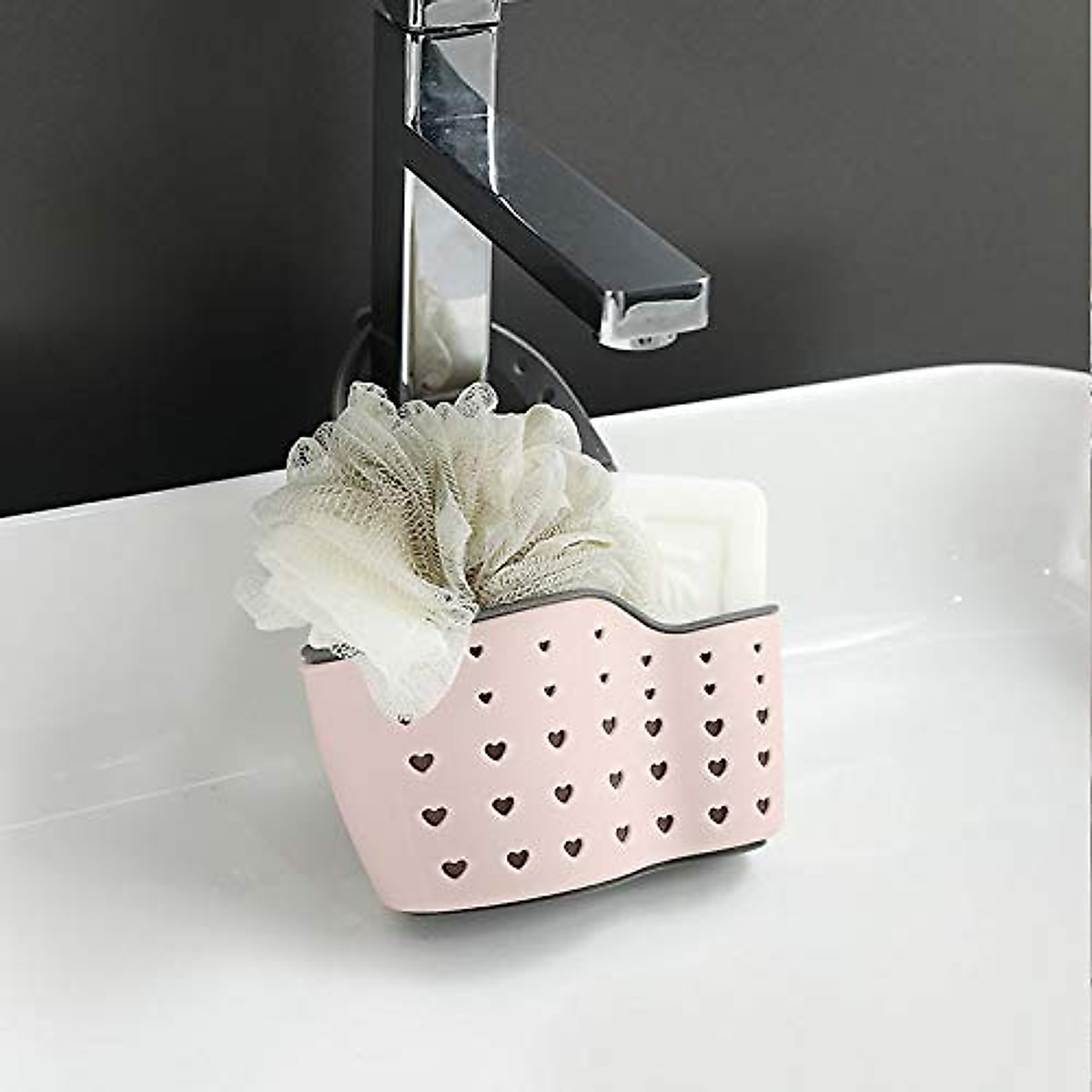 Kitchen Sponge Holder, Kitchen Sink Organizer, Sink Caddy, Sink Tray Drainer Rack, Brush Soap Towel Holder (Beige)