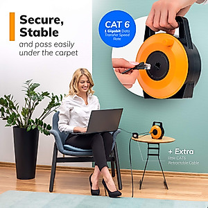 Retractable Network Cable Extender, 50 Ft (15 Meter) CAT 6 Ethernet Cable Flat-Portable 1Gbps Data Speed-Swiftly Setup Temp Networks-Cascadable Male-Female RJ45 Connector-UTP Cable Reel