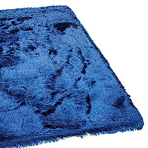 8x10 Feet Navy Blue Dark Blue Color Solid Plush 3D Pile Decorative Designer Area Rug Carpet Bedroom Living Room Indoor Shag Shaggy Shimmer Shiny Glitter Furry Flokati Plush Pile Modern Contemporary