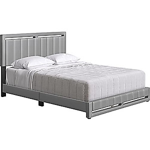 Boyd Sleep Beaumont Upholstered Platform Bed Frame with Headboard, Mattress Foundation NOT Required: Faux Leather, Grey, Full