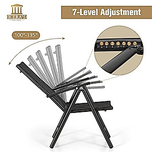 HERA'S PALACE Patio Dining Chair Foldable and Portable, Outdoor Folding Chairs with Armrest, Reclining High Back Sling Dining Chairs for Garden, Poolside, Backyard (2pcs, Black)