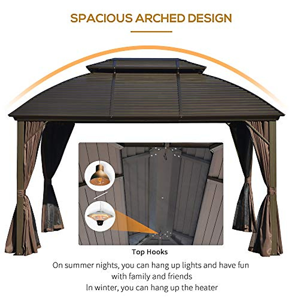 Outsunny 10' x 12' Hardtop Gazebo Canopy with Galvanized Steel Double Roof, Aluminum Frame, Permanent Pavilion Outdoor Gazebo with Netting and Curtains for Patio, Garden, Backyard, Deck, Lawn