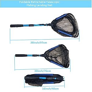Folding Fishing Landing Net Floating Fishing Net Rubber Fishing Net Collapsible for Saltwater Freshwater Retractable Fish Net for Fishing Lightweight Kayak Fishing Net