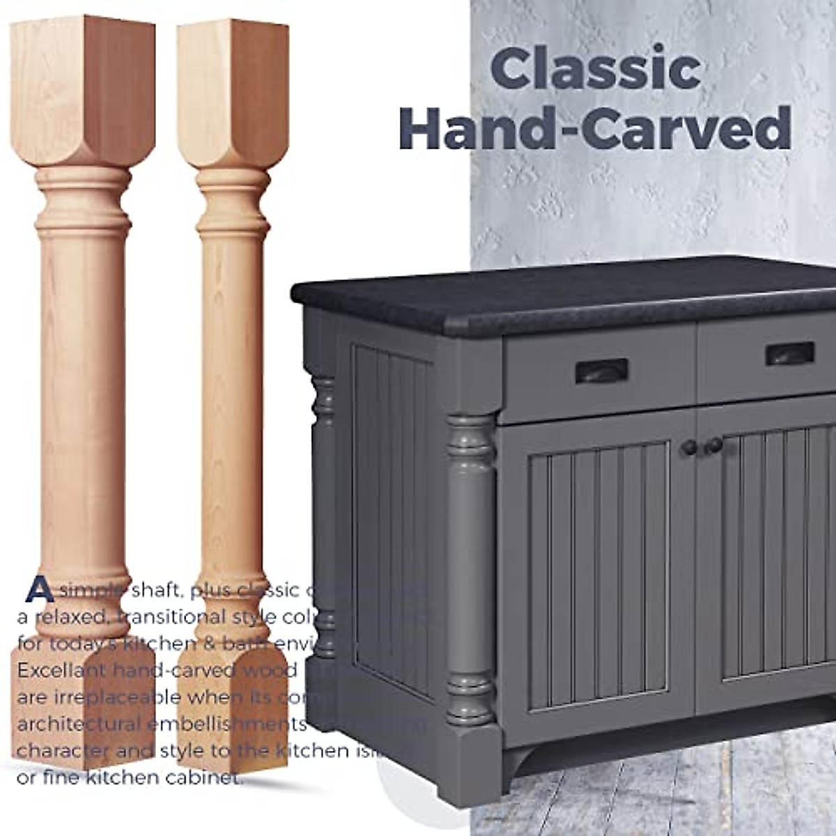 35 1/2-inch H 5-inch W 5-inch D Cabinet Columns, Btowin 2Pcs Unfinished Tapered Rubberwood Replacement Island Legs for Large Dining Table & Kitchen Table