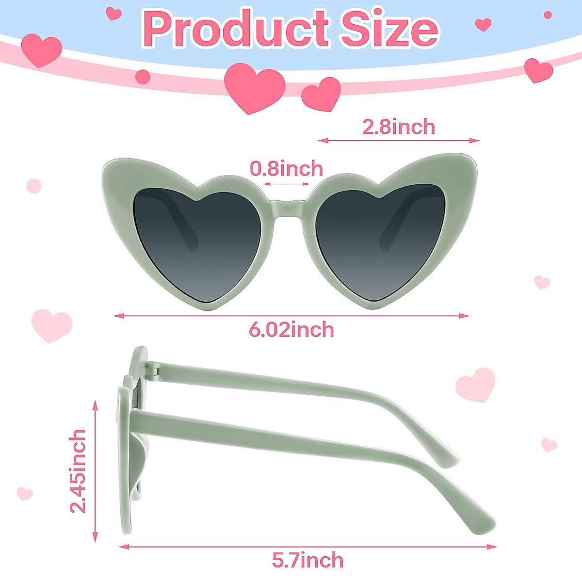 BOUBONI 12 Pack Green Heart Sunglasses Vintage Heart Shaped Glasses Bulk Bachelorette Sunglasses for Women Wedding Party Supplies Favor