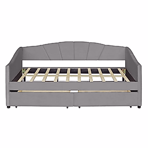 Harper & Bright Designs Upholstered Daybed with Storage Drawers,Wooden Twin Daybed with 2 Drawers Underneath, Tufted Sofa Bed Daybed with Wood Slat Support for Bedroom,Living Room (Twin,Gray)
