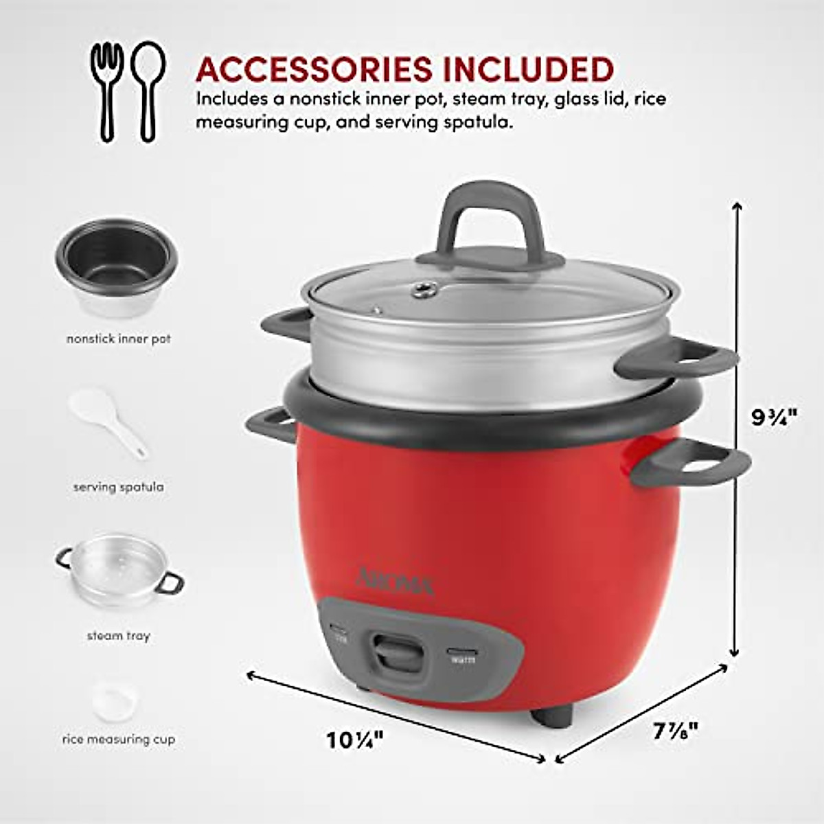 Aroma Housewares ARC-743-1NGR 6-Cup (Cooked) (3-Cup UNCOOKED) Pot Style Rice Cooker and Food Steamer,Red