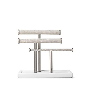 Umbra Trigem Three Tiered Tabletop Organizer for Necklace, Bracelets and Earrings, 3, White Nickel