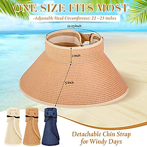 6 Pcs Foldable Straw Summer Beach Hat for Women Wide Brim Ponytail Sun Visor Adjustable Caps for Travel (Classic Colors)