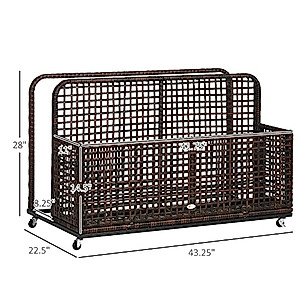 Outsunny Patio Wicker Pool Float Storage with Wheels, Outdoor Rolling PE Rattan Pool Caddy, Includes Compartment and Basket, for Pool, Garden, Deck, Mixed Brown