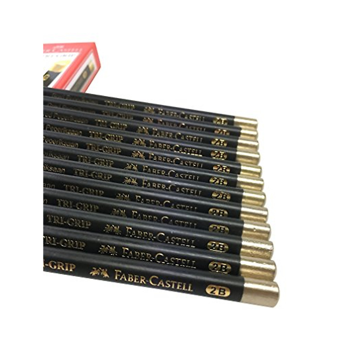 Faber-Castell Wooden Tri-Grip Exam Grade Graphite 2B Pencils, Smooth and Dark Pre-sharpened Wood Pencils - Box of 12