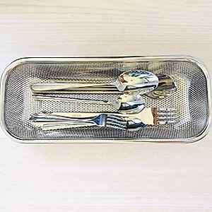 Tonsny Dishwasher Basket Stainless Steel Mesh Silverware Strainer Drying Rack Utensil Holder Cutlery Silverware Basket with Round Hole, Sliver, Dishwasher-BS2H