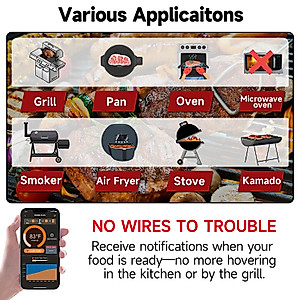 Wireless Meat Thermometer Bluetooth, Food Thermometer with Waterproof Probe & Smart WiFi APP for Grill Grilling, Oven, Smoker, Kitchen Cooking, Outdoor BBQ Thermometers