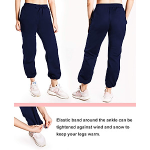 Yogipace Tall Women's Water Resistant Thermal Fleece Pants Winter Lounge Running Sweatpants with Pockets,35",Navy Blue,L