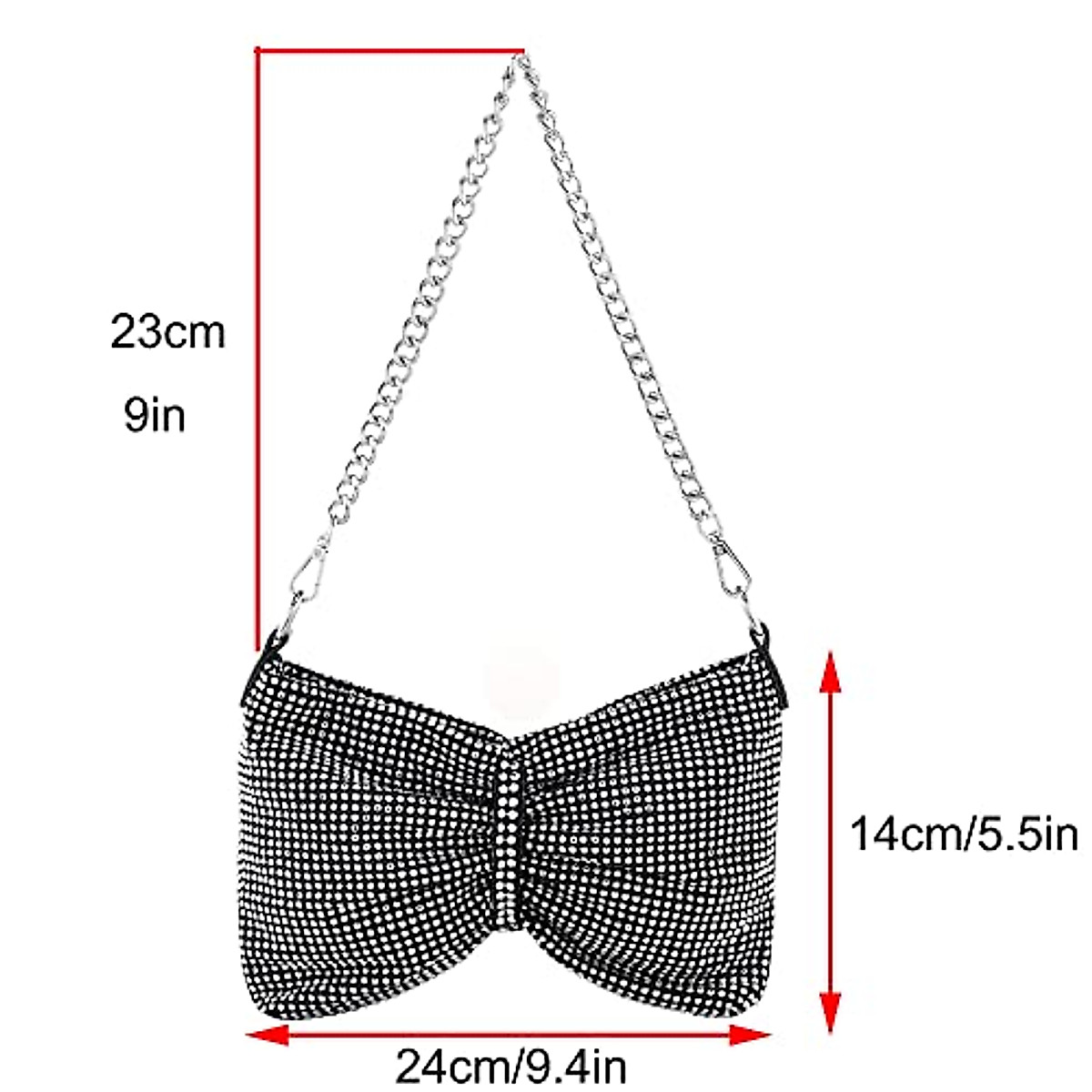 Ayliss Women Rhinestone Handbag Clutch Crystal Mini Bowknot Evening Purse Bag Top Handle Shoulder Party Bag Pouch Chain (Black #1)